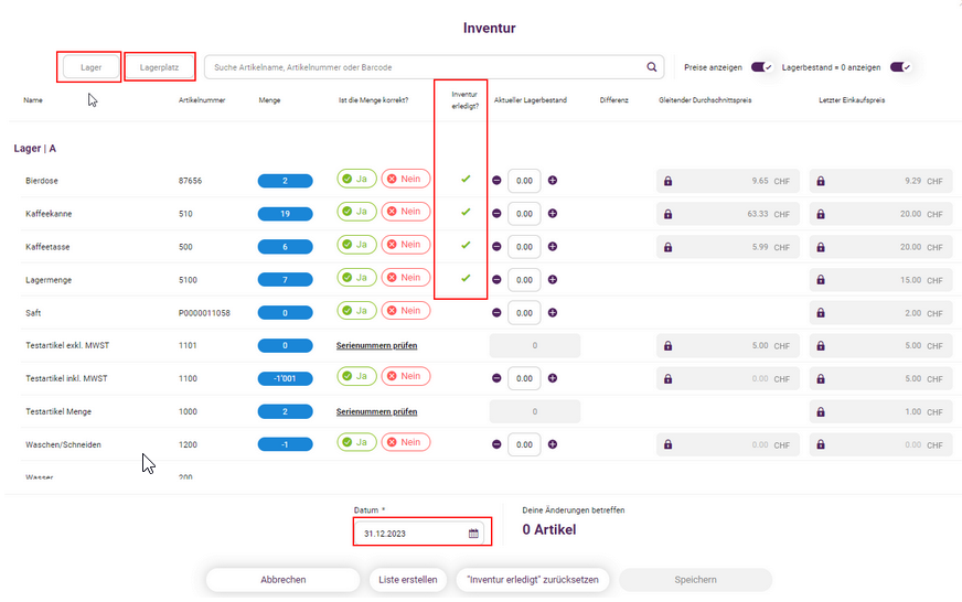 Inventur erfassen – Support Center KLARA